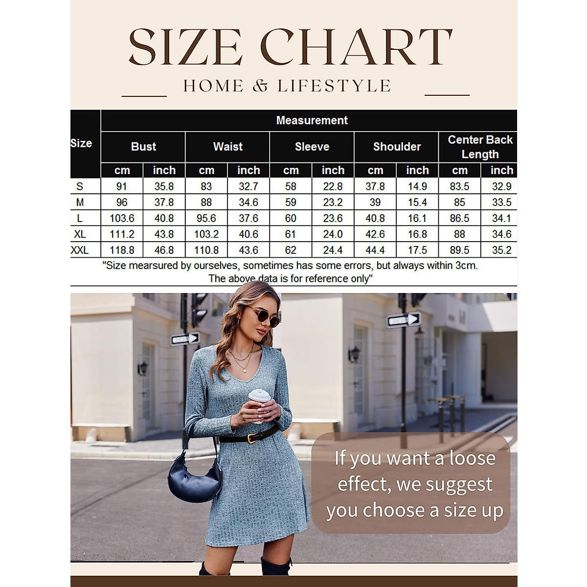 Ekouaer Womens Nightgown Long Sleeve Rib Knit Pajama Dress V Neck Soft Loungewear Sleepwear Light Blue,XL