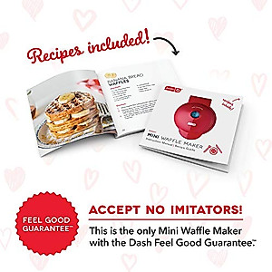 DASH Mini Waffle Maker Machine for Individuals, Paninis, Hash Browns, & Other On the Go Breakfast, Lunch, or Snacks, with Easy to Clean, Non-Stick Sides, Red Heart 4 Inch