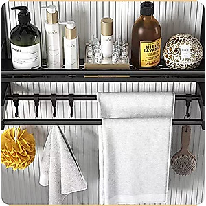 Shower Caddy Shelf Black No Drilling Shower Organizer with Hook Towel Bar Adhesive Rustproof Steel Shower Storage Shelves Adhesive Rack for Bathroom Washroom (Black)