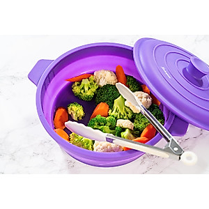 Bakerpan Silicone Microwave Steamer for Vegetables, Air Fryer Pot with Lid, Collapsible Silicone Steamer for Cooking, 64 Fl oz Capacity