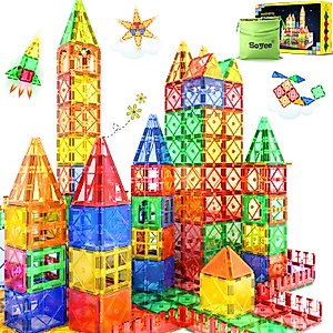 Huge Pack 180PCS Magnetic Tiles Set Magnet Toys with Ferris Wheel and Cars - Magnetic Blocks STEM Learning Building Construction Toddler Kids Toys for 3+ Year Old Boys and Girls