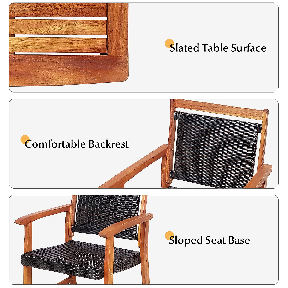 Tangkula 3-Piece Patio Acacia Wood Bistro Set, Patiojoy Outdoor Furniture Set with 2 Chairs & 1 Side Table, Weather Resistant Rattan Garden Conversation Chair Set for Pool Side, Deck, Balcony