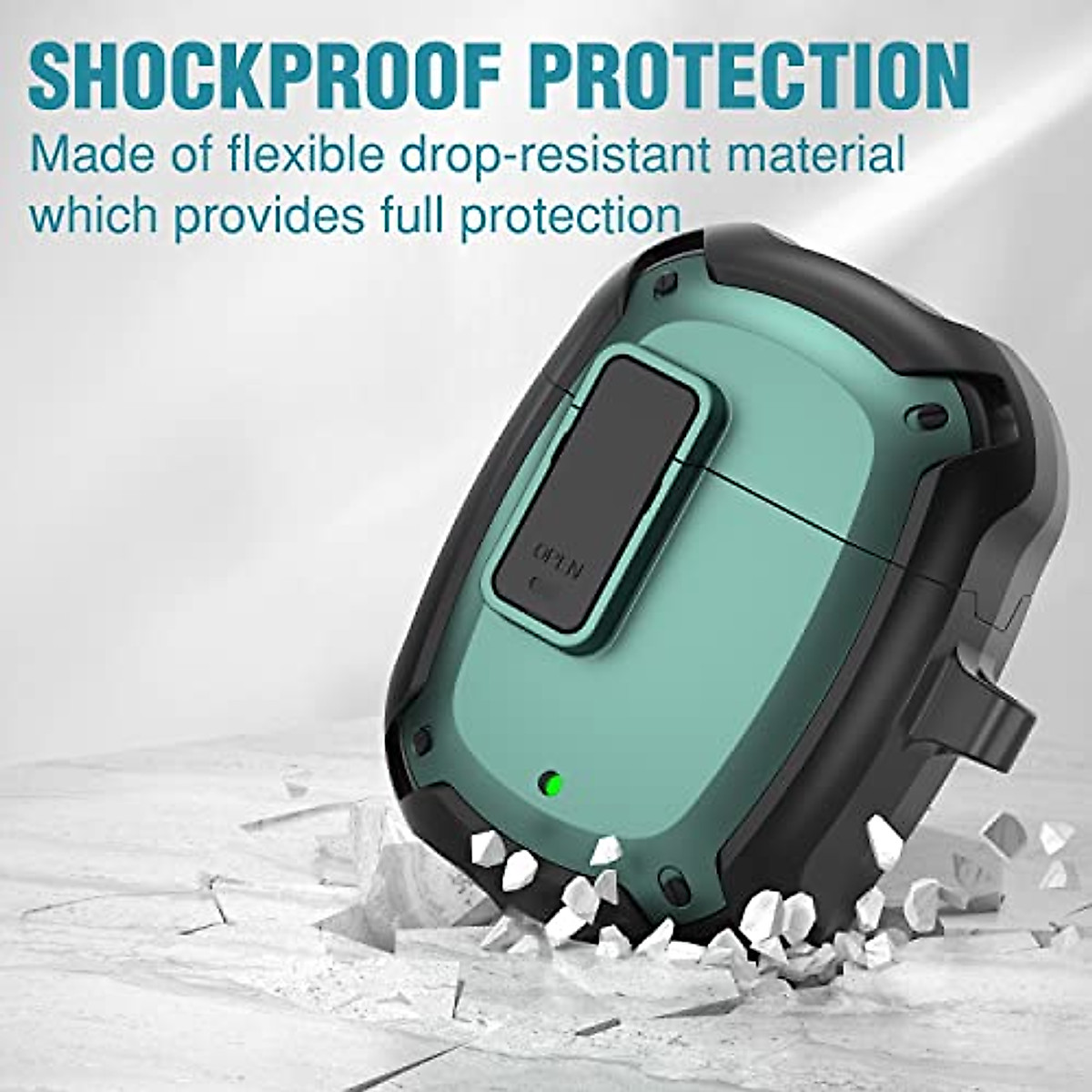 Valkit Compatible Google Pixel Buds 2 Case Cover with Secure Lock, Full Body Shockproof Case Military Hard Shell Protective Cover Skin with Keychain Men Women for Pixel Buds 2 2020, Black/Green