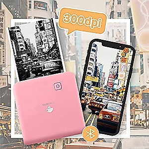 Phomemo M02 Pro Pocket Printer- Mini Bluetooth Thermal Printer with 3 Rolls White Sticker Paper, Compatible with iOS + Android for Learning Assistance, Study Notes, Journal, Fun, Work, Pink