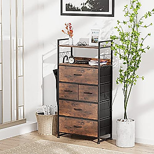 Lulive Dresser, Chest of Drawers, 5 Drawers Dresser for Bedroom, Hallway, Entryway, Storage Organizer Unit with Cationic Fabric, Sturdy Metal Frame, Wood Tabletop, Easy Pull Handle (Rustic Brown)