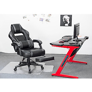 KILLABEE Massage Gaming Chair High Back PU Leather PC Racing Computer Desk Office Swivel Recliner with Retractable Footrest and Adjustable Lumbar Support, Gray/Black