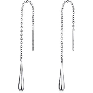 Savlano 925 Sterling Silver White Yellow & Rose Color Threader Dangle Drop Cross Line Ear Teardrop Long Chain Women's Earrings (White)