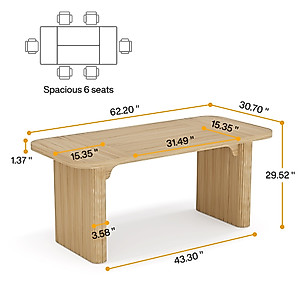 Tribesigns 62" Executive Desk, Large Office Computer Desk with Double Pedestal, Modern Simple Style Rectangle Writing Table for Home Office (Natural)