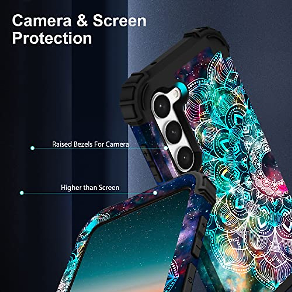 Hocase for Galaxy S23 Plus Case, Shockproof Heavy Duty Protection Soft Silicone Rubber Bumper+Hard Plastic Hybrid Protective Case for Samsung Galaxy S23 Plus (6.6") 2023 - Mandala in Galaxy