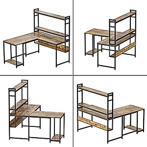 CubiCubi L Shaped Desk with Hutch and Storage Shelves, 59.1 Inch Corner Desk with Bookshelf, Computer Office Workstation for Home Office, Rustic Brown