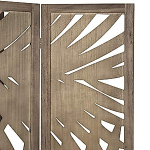 MyGift 3 Panel Tropical Palm Leaf Cutout Design Decorative Wood Room Divider