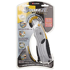 Alltrade Squeeze Utility Knife, Auto-Loading Squeeze, 6 Heavy-Duty Blades with Storage, Box Knives, Cut Tape Packaging - 150003