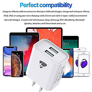 USB Wall Charger, 4-Pack USB Charger Block 2.4A/5V Dual USB Wall Plug Adapter Fast Charging for iPhone 14 13 12 11 Pro Max SE XS XR X 8 7 6 6S Plus, Samsung, LG, Moto, Android Phones