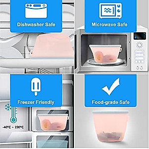 Silicone Reusable Food Storage Bags | 5 Pack Storage Containers Leakproof | Lunch, Sandwich, Vegetables | Freezer, Oven, Microwave Safe