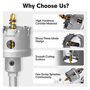 YOSIGHT 13Pcs Upgrade Heavy Duty Carbide Hole Saw Kit - Metal Steel Hole Saw Drill Bits TCT Hole Cutter with 1Pc Center Drill 2Pcs L-Wrench - Hole Saw Set for Metal, Steel, Iron, Alloy, Copper