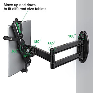 iTODOS Foldable Tablet Wall Mount Holder for 7 to 12.9 Inch Tablets,iPad, Galaxy Tabs,Fire,Slate, Articulating Arm Swivels Extension Rotation, Durable Aluminum Alloy(Black)