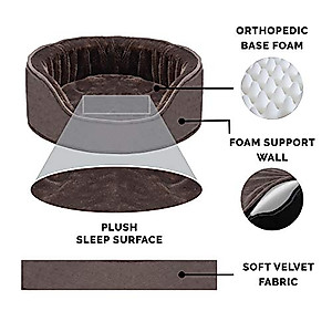 Furhaven Orthopedic Dog Bed for Medium/Small Dogs w/ Removable Washable Cover, For Dogs Up to 18 lbs - Plush & Velvet Oval Lounger - Driftwood Brown, Medium