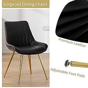Shunzhi Mid-Century Modern Dining Chairs Set of 2 Black Leather Kitchen & Dining Room with Gold Legs Upholstered Kitchen Chairs Gold Accent Chairs Comfy Side Chairs with Back for Dining Living Room