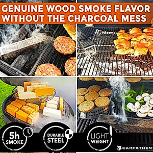 Carpathen Smoke Tube - Pellet Smoker for Gas Grill, Electric, Charcoal Grills or Smokers - Billows 5 Hours of Amazing Cold Smoke Ideal for Smoking Cheese, Fish, Pork, Beef, Nuts - Stainless Steel