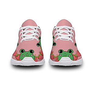 Pink Cute Strawberry Frog Sneakers for Women Girl,Personalized Lightweight Soft Tennis Running Shoes Gifts for Ladies Sister,US Size 9 Women/7.5 Men