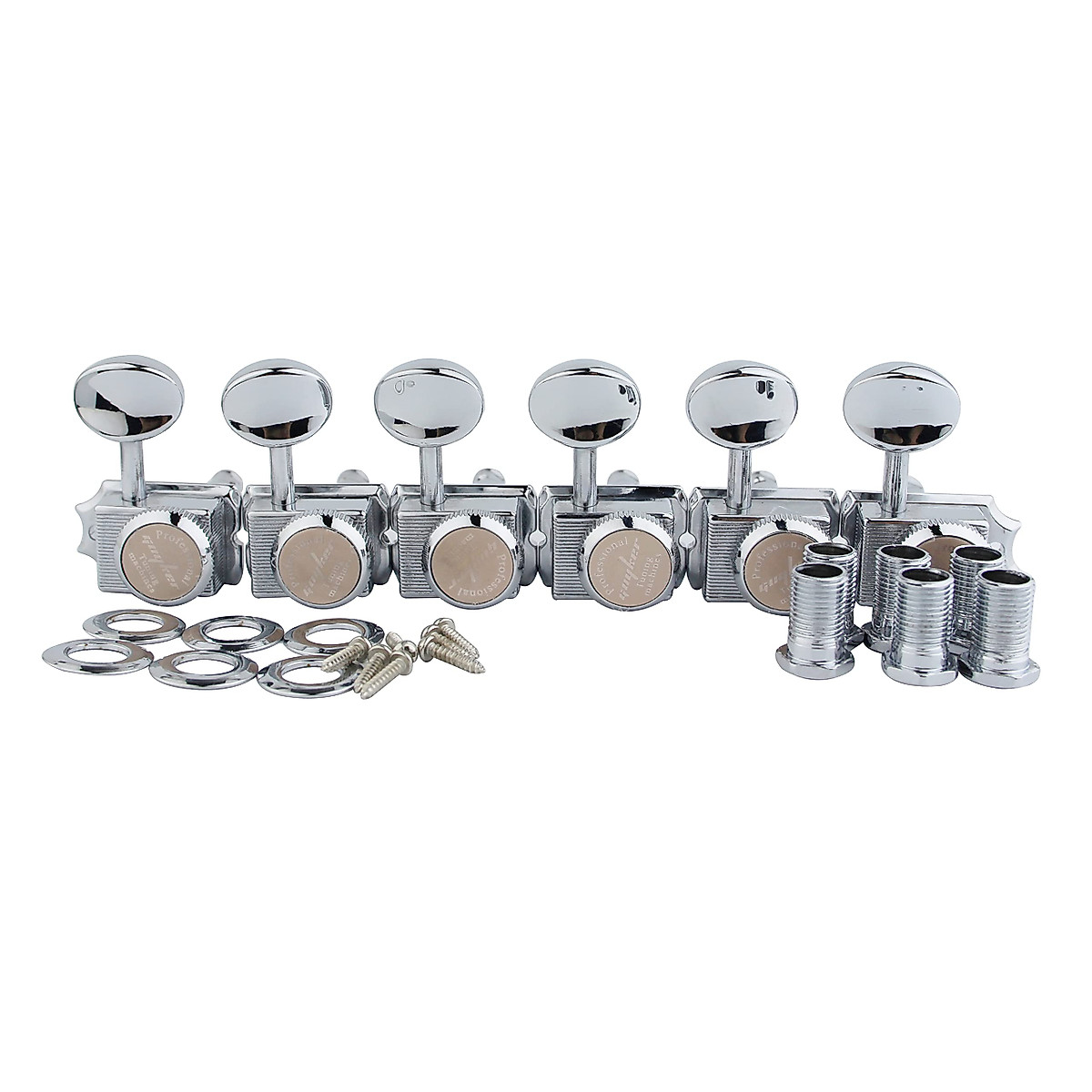 Guyker 6-in-line Vintage Guitar Lock String Tuners – Locking Tuning Key Pegs Machine Heads Replacement Parts for ST TL Style Electric Guitars Gear Ratio 1:15 – chrome