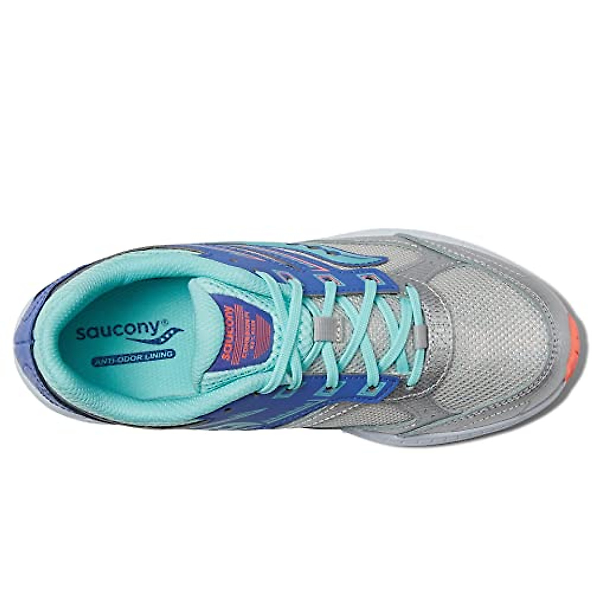 Saucony Cohesion 14 Lace to Toe Running Shoe, Silver/Periwinkle/Turq, 2 US Unisex Big Kid