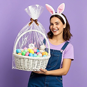 Morepack Large Cellophane Bags,24x30 Inch Cellophane Wrap for Gift Baskets,10Pcs Clear Basket Bags