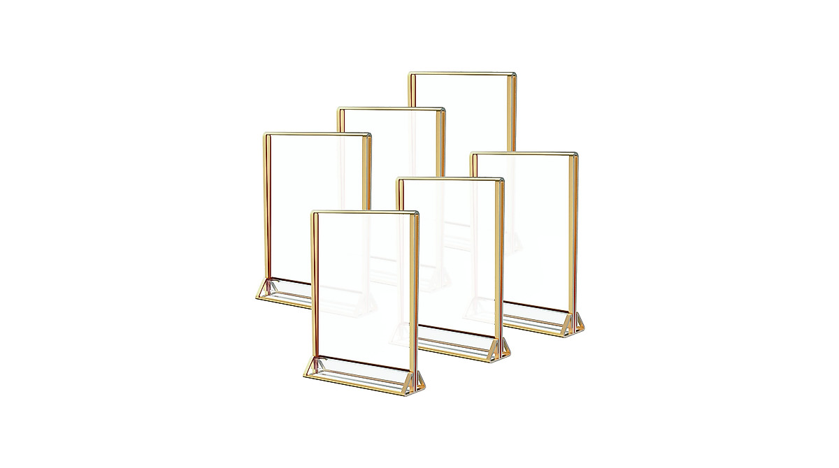 Elegant 5x7 Gold Acrylic Sign Holders - 2-Sided 6 Pack