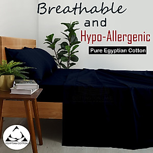 400 Thread Count 100% Egyptian Cotton Sheet Set - Olympic Queen Size Sheets Set - 12 inch Deep Pocket of Fitted Sheet - 4 Piece Sheet Set (Navy Blue Stripe - Olympic Queen 12 inch Deep Pocket Sheets)