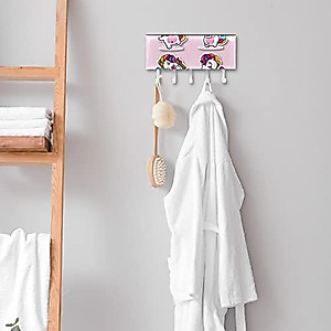 Cute Lovely Pink Unicorn Baby Rack Organizer with 5 Hooks Wall Bathroom Kitchen Shelf Rack Multifunctional Storage Shelf