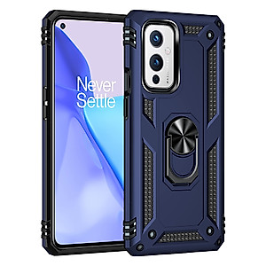 Dionsibei Military Grade Drop Impact for Oneplus 9 Case Oneplus 9 5G Case 360 Metal Rotating Ring Kickstand Holder Armor Heavy Duty Shockproof Case for Oneplus 9 Phone Case (Blue)