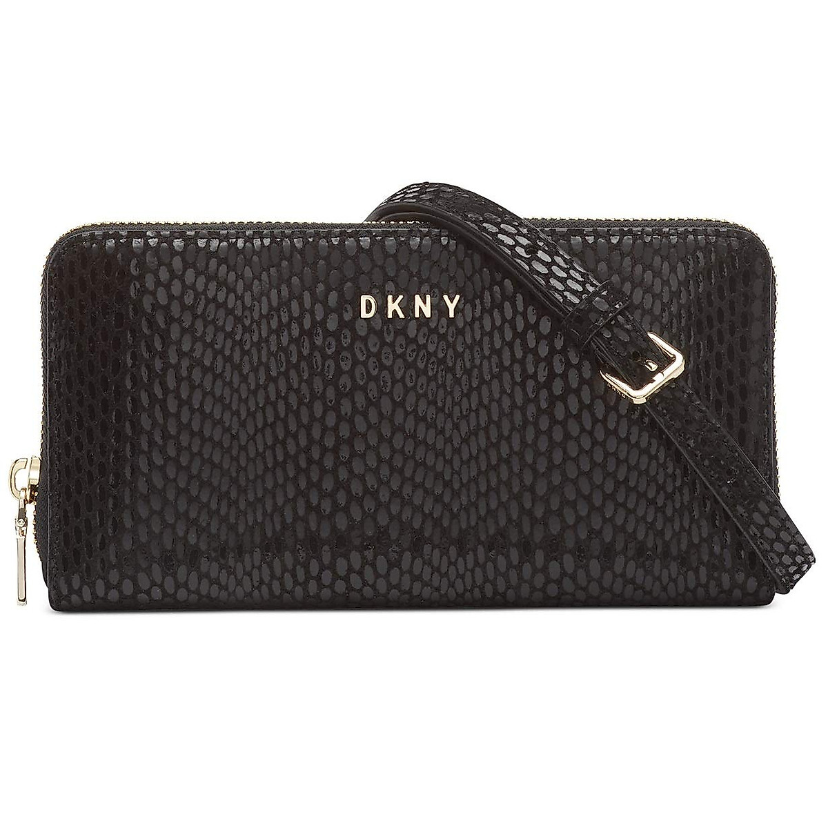 DKNY Sally Leather Zip Around Wallet on a Chain - Black