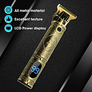 TLZGCNMD Professional Mens Hair Clipper Cordless Electric Beard Trimmer Zero Gapped T-Blade Trimmer Haircut & Grooming Kit for Men Rechargeable LCD Display Gold PRO
