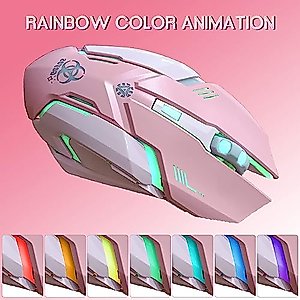 VEGCOO Pink Wireless Gaming Mouse, Silent Click Wireless Mouse with Colorful RGB LED Lights, Rechargeable Computer Mice with Side Buttons and 3 Level DPI, for Laptop and Desktop