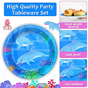 96 Pcs Dolphin Theme Party Supplies Set Ocean Dolphin Plates and Napkins Disposable Tableware Under the Sea Birthday Decorations Favors for Baby Shower for 24 Guests