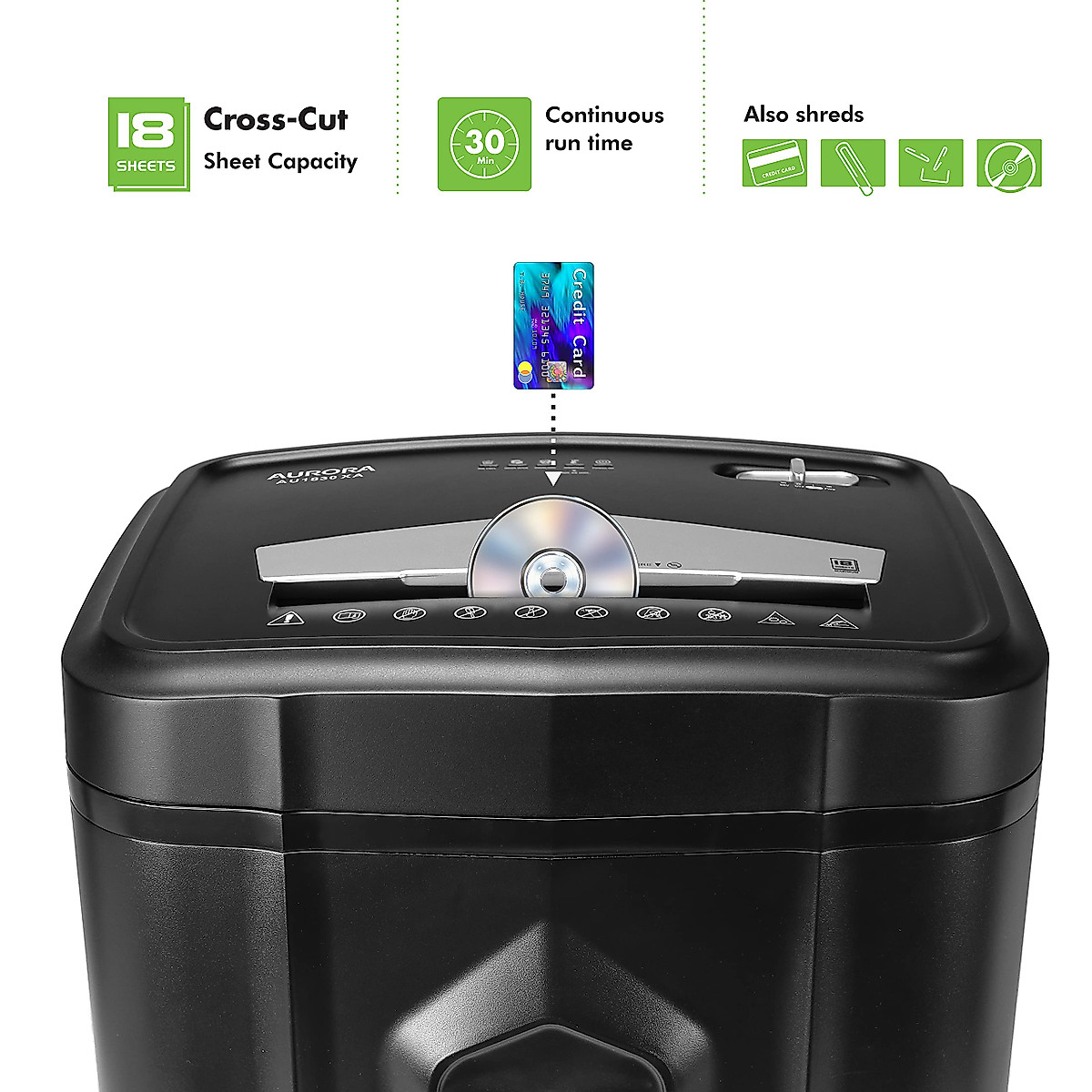 Aurora AU1830XA Heavy Duty Anti-Jam 18-Sheet Crosscut Shredder/30 Min Run Time/ 5-Gallon Pullout Basket and Casters