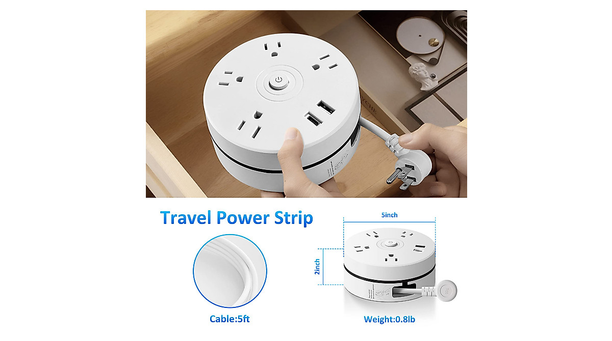 Happlee Retractable Power Strip with USB-C & USB-A Quick Charge