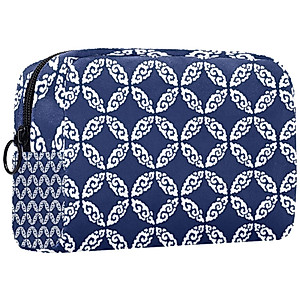 TBOUOBT Cosmetic Travel Bags, Makeup Case, Makeup Bag for Toiletries, Ethnic Navy Blue Round