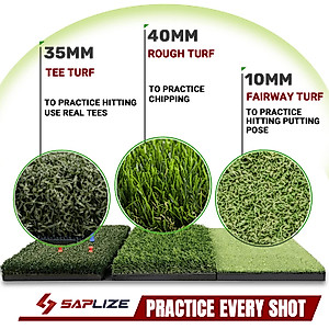 SAPLIZE 30"x15" Foldable 3-in-1 Golf Hitting Mat, Tight Lie, Rough and Fairway for Driving, Chipping, and Putting Training, Portable Golf Practice Tri-Turf Grass Mat