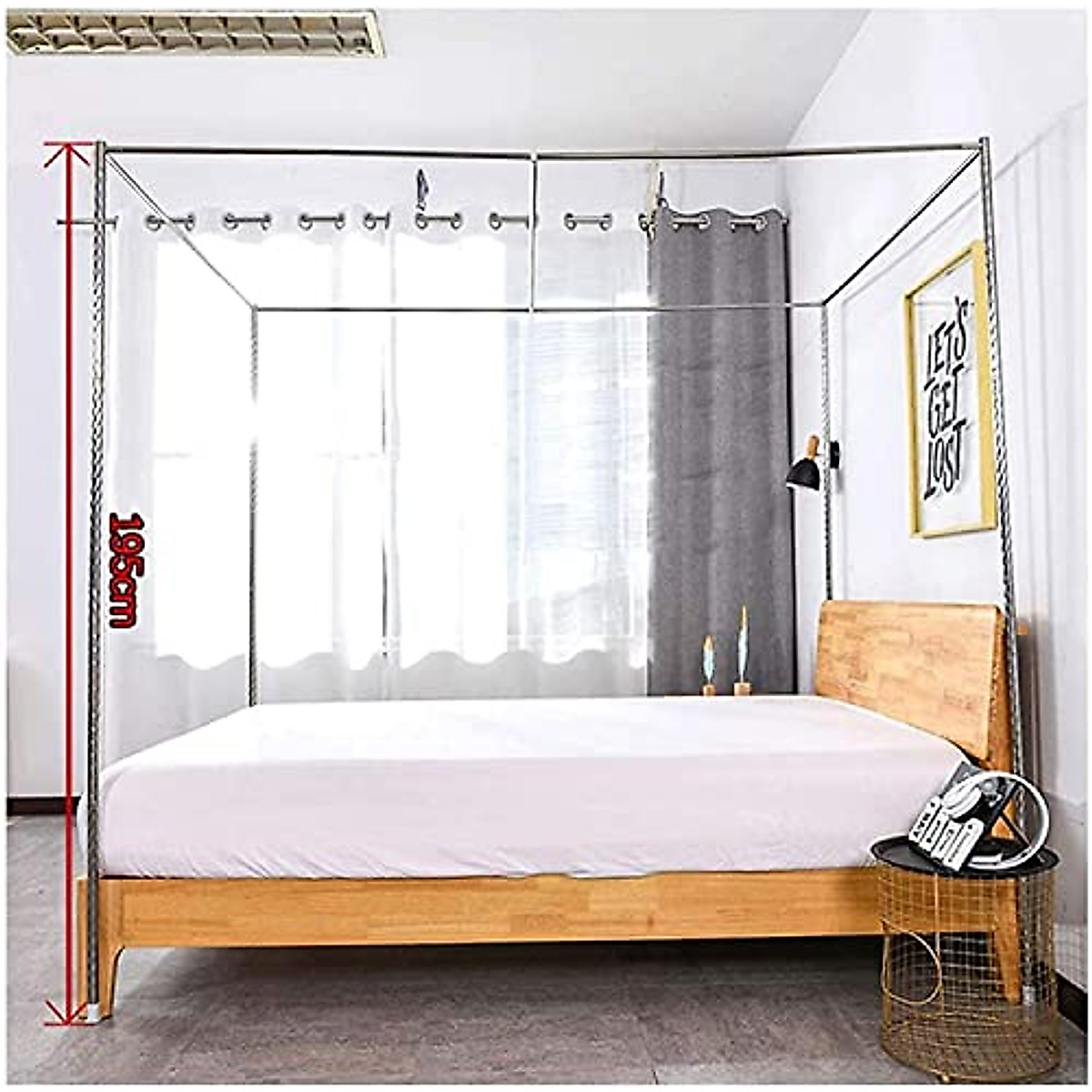 Stainless Steel Canopy Bed Frame,Mosquito Net Door Quattro Canopy Frame, Canopy Frame, Single/Double/King-Size Bed Frame (Color : Silver, Size : 1.8x2m Bed)