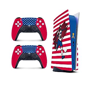 TACKY DESIGN World Cup Stickers 2022 Skin for PlayStation 5 Console & 2 Controllers, PS5 Soccer Stickers Skin Vinyl 3M Decal National Teams Stickers Full wrap Cover (Disc Version, USA Skin)