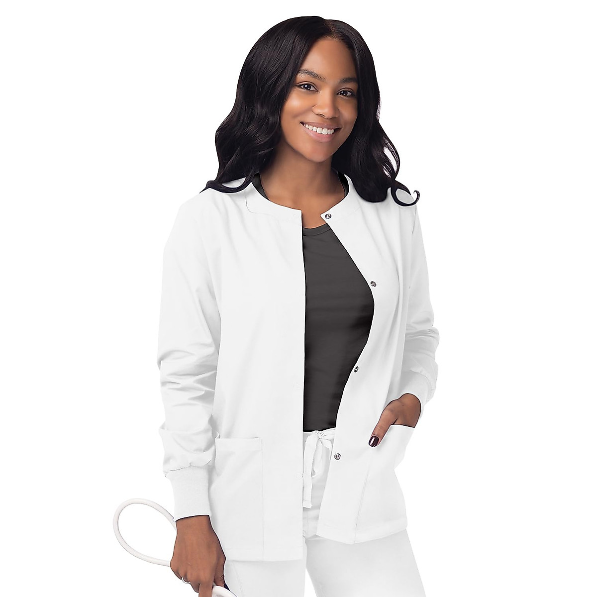 Sivvan Scrubs for Women - Front Snap Warm - Up Jacket - S8306 - White - XL