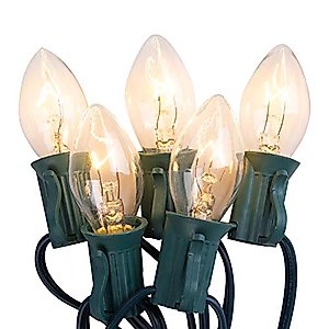 Vintage Christmas Lights, C7 String Lights for Christmas Holiday Season Party Indoor Outdoor Garage Garden Patio Backyard Cafe Decoration, Green Wire (50 Feet, Clear)