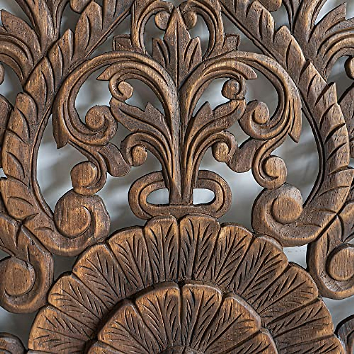 Queen Size Boho Carved Wood Bed Headboard Hand Sculpted Wall Art Hanging from Chiang Mai Thailand 60 Inches