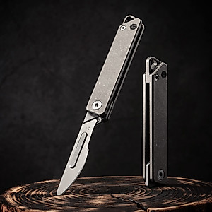 KeyUnity KK02 Titanium Flipper Pocket Knife, Quick Open Keychain Folding Knife with #24 Replaceable Blades for Everyday Carry (Sandblasted)