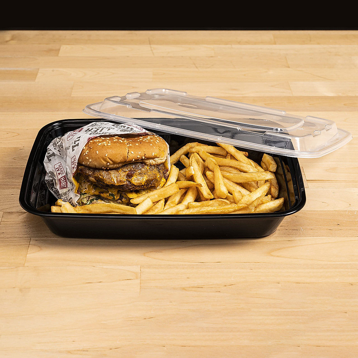 TIYA Takeout Containers - 48 oz Bulk 150 Pack with Lids - Rectangular Plastic To-Go Containers - Reusable, Microwavable, Dishwasher Safe - Leak-Proof for Meal Prep & Restaurants - BPA-Free