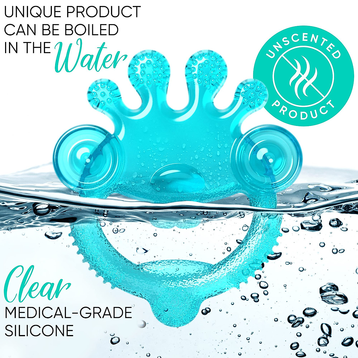 Funny Baby Teether for Boys and Girls. Odorless Medical Grade Non-Toxic Smiley Silicone Teether. BPA Free (Aqua Blue)