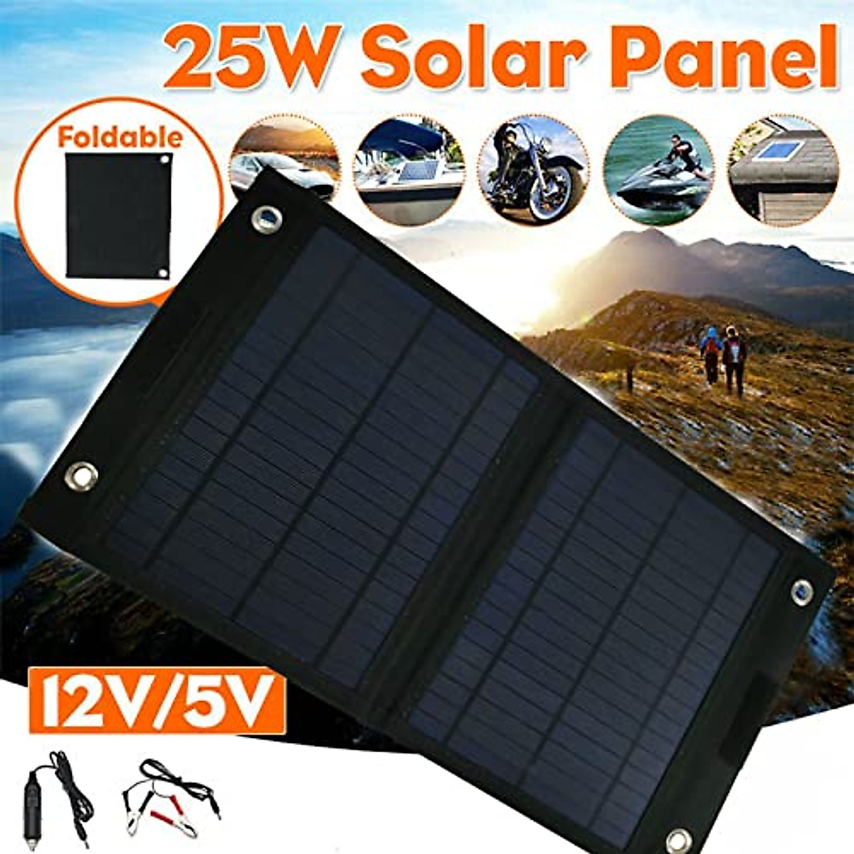 Amikadom #fM9a35 Portable Bi-Fold 25W Solar Panel Folding Solar Battery Electric Car Charger with Dc Plug 12V5V USB