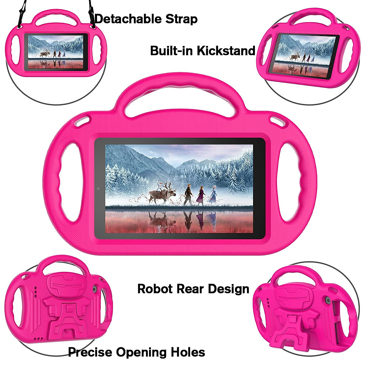 LTROP Fire 7 Tablet Case, Lightweight Handle Stand Shoulder Strap Child-Proof Case for Fire 7-inch Display Tablet (9th Generation & 7th Gen) - Rose