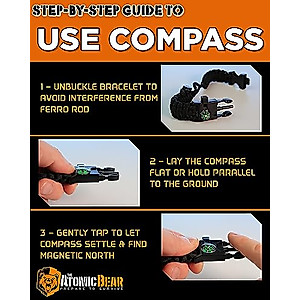 Atomic Bear Paracord Bracelet (2 Pack) - Adjustable - Fire Starter - Loud Whistle - Perfect for Hiking, Camping, Fishing and Hunting - Black & Black+Orange